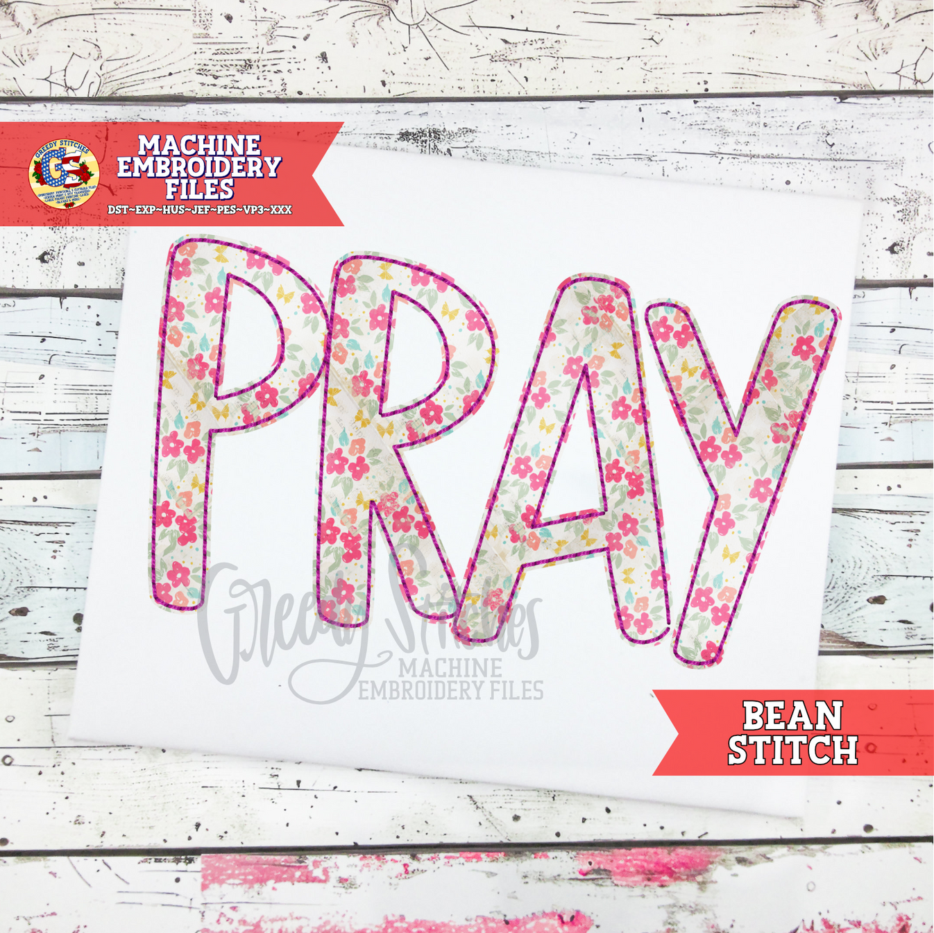Pray Bean Stitch Machine Embroidery Design – Greedy Stitches