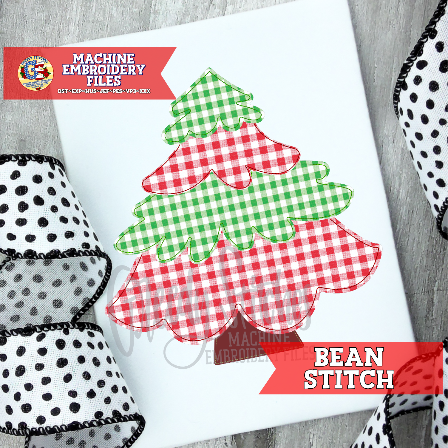 Christmas Tree Bean Stitch Applique Machine Embroidery Design – Greedy ...