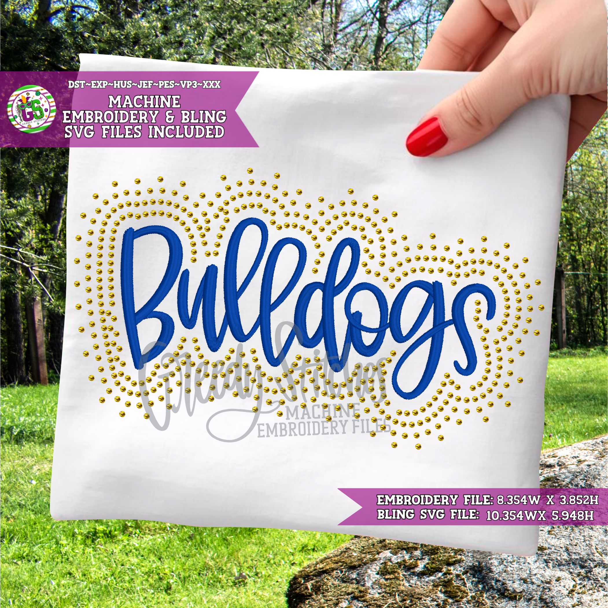 Bulldogs Script Bling & Machine Embroidery Design – Greedy Stitches