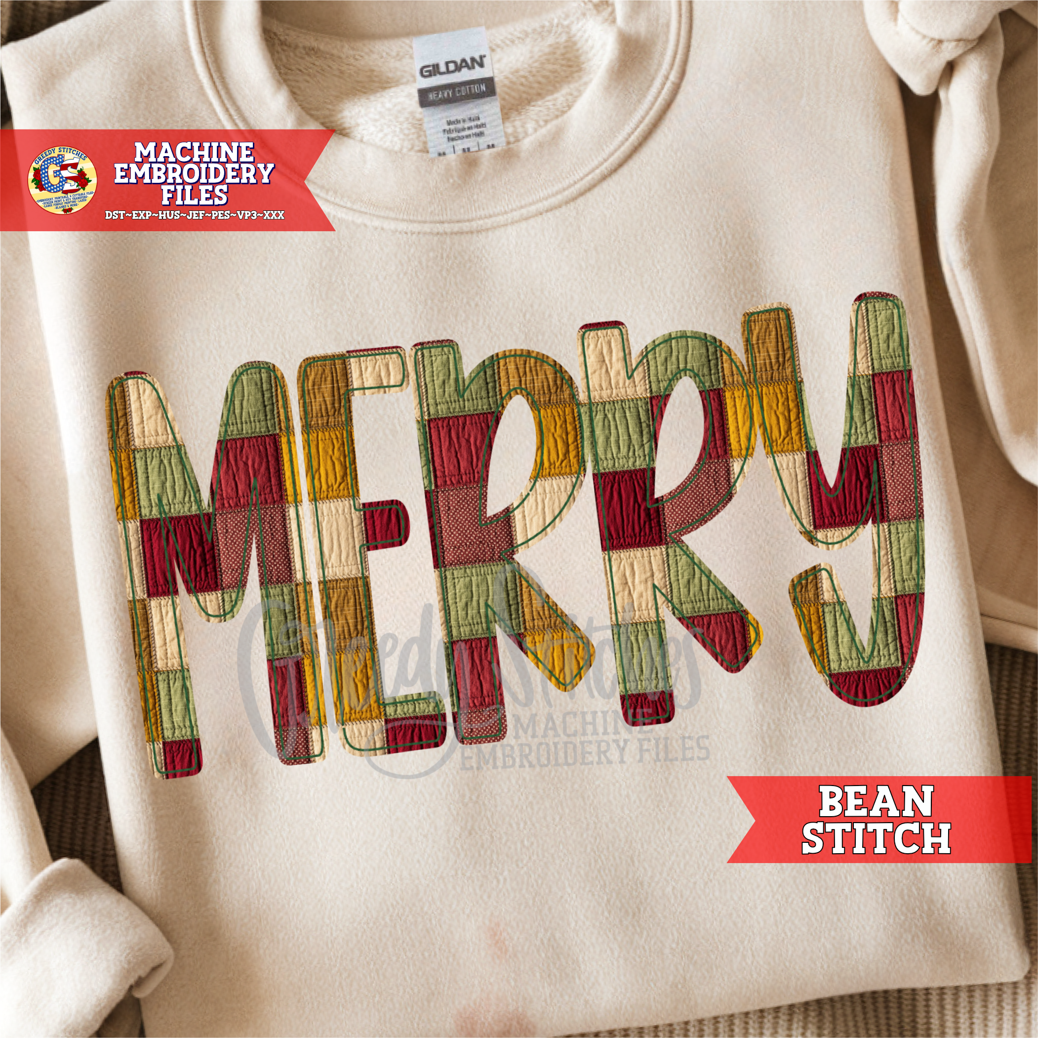 Merry Bean Stitch Applique Machine Embroidery Design – Greedy Stitches