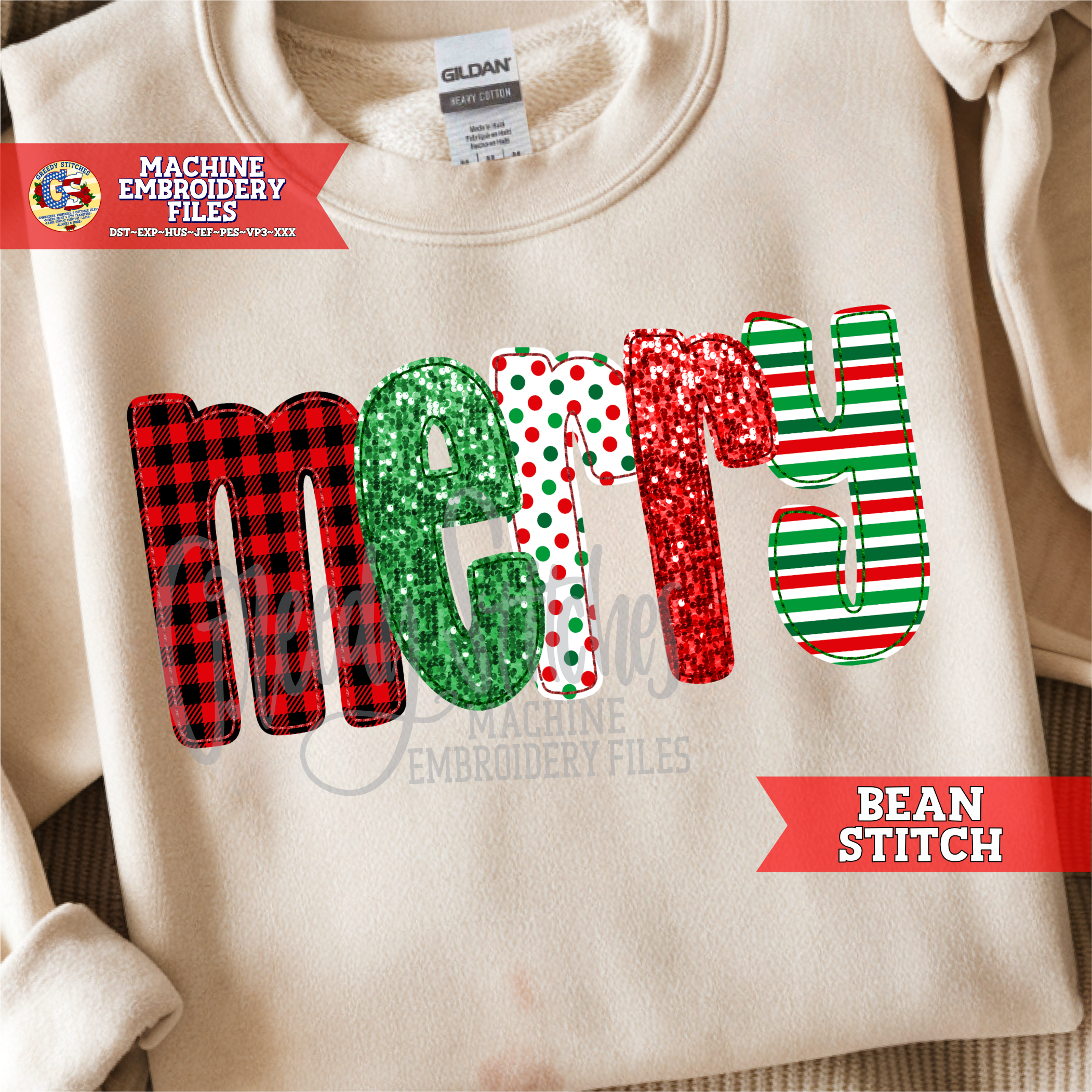 Merry Bean Stitch Applique Machine Embroidery Design – Greedy Stitches