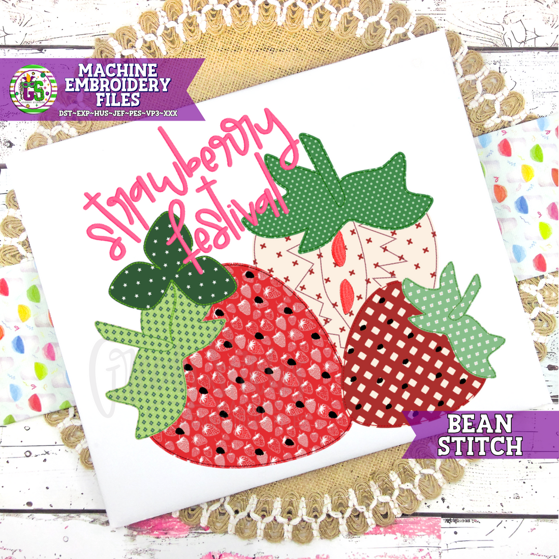 Strawberry Festival Bean Stitch Machine Embroidery Design – Greedy Stitches